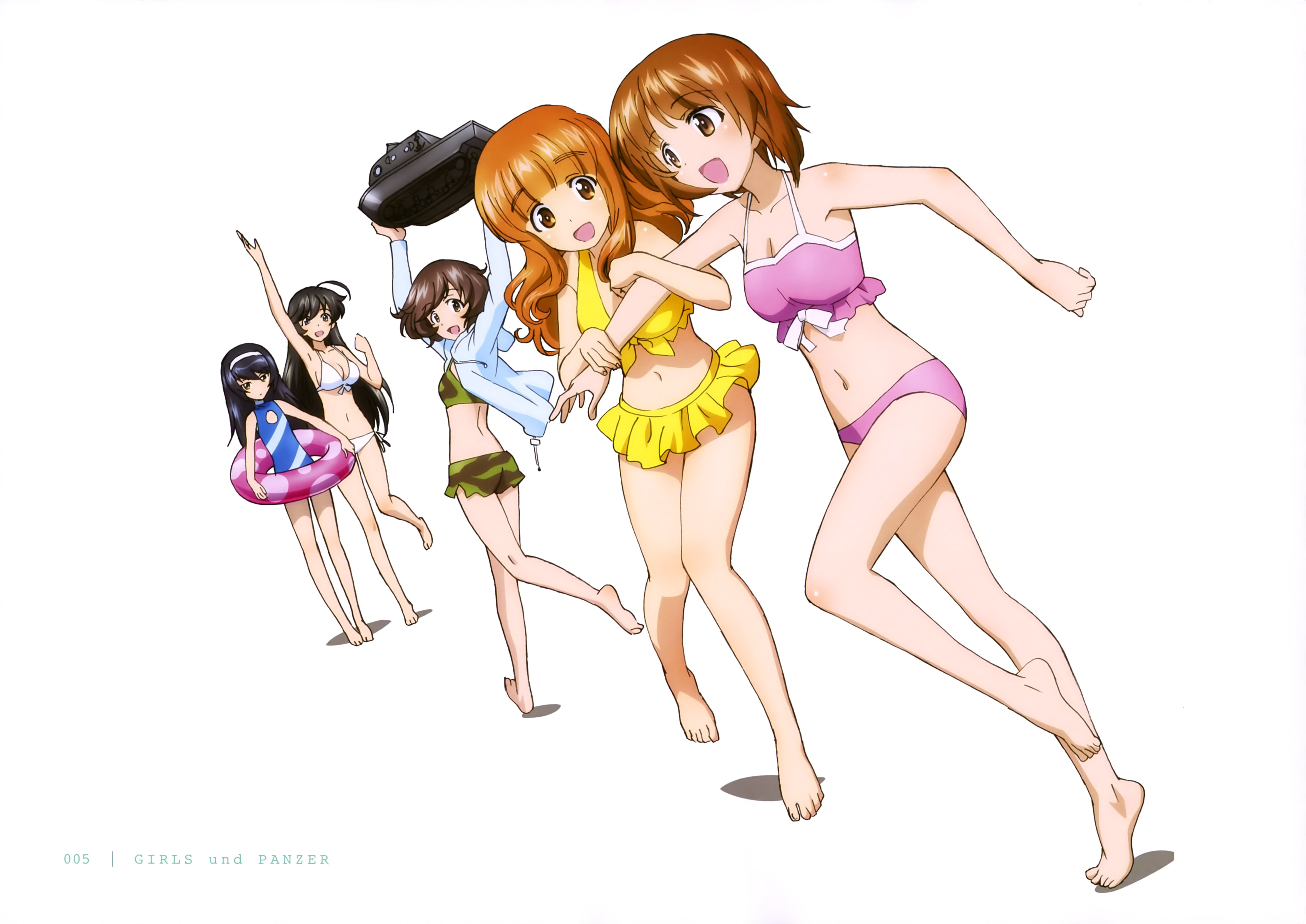 Safebooru - 5girls absurdres akiyama yukari armpits bikini bikini skirt black hair blue jacket ...